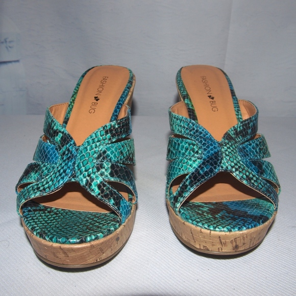 Fashion Bug | Shoes | Fashion Bug Wedge Sandals Snakeskin Aqua Size 65m ...